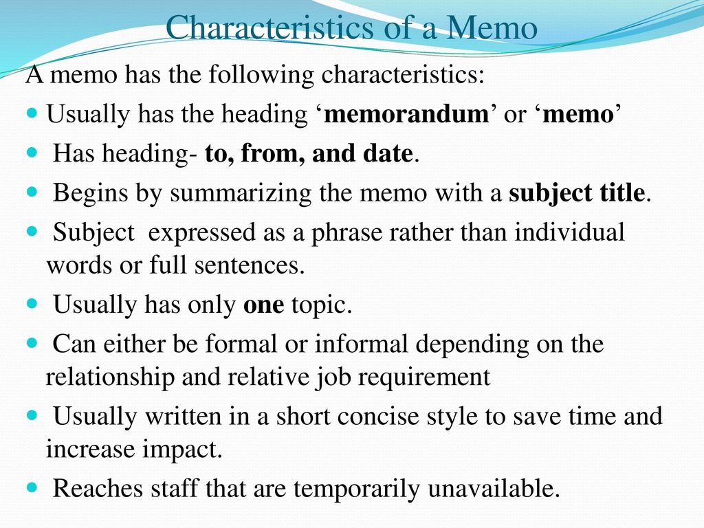 Characteristics of a good memo - KNEC notes and Revision materials