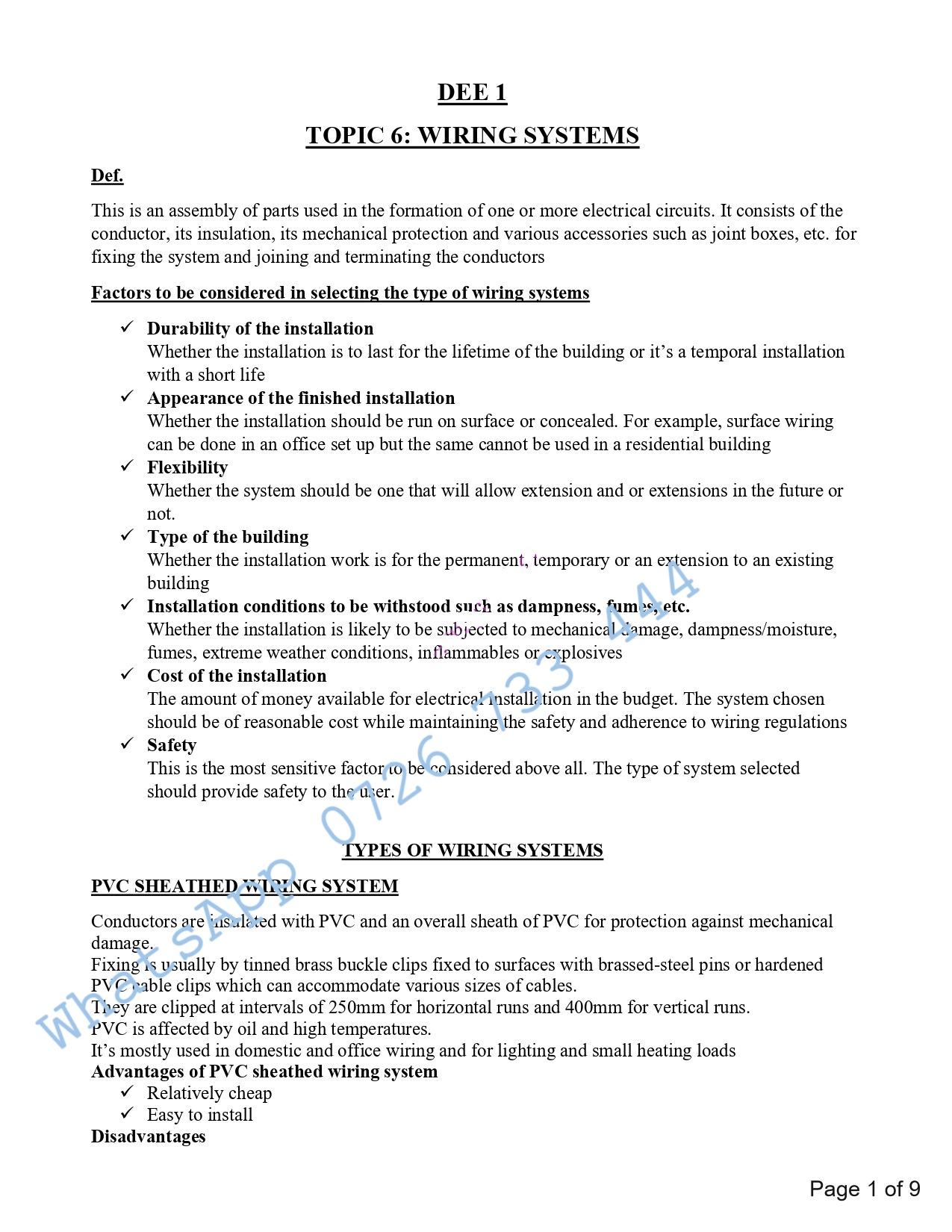 Topic 6: Wiring Systems and Accessories - KNEC notes and Revision materials